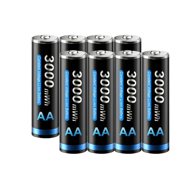 AA Batteries 3000mWh 1.5V Lithium Rechargeable Batteries 8 Pack with 2 ...