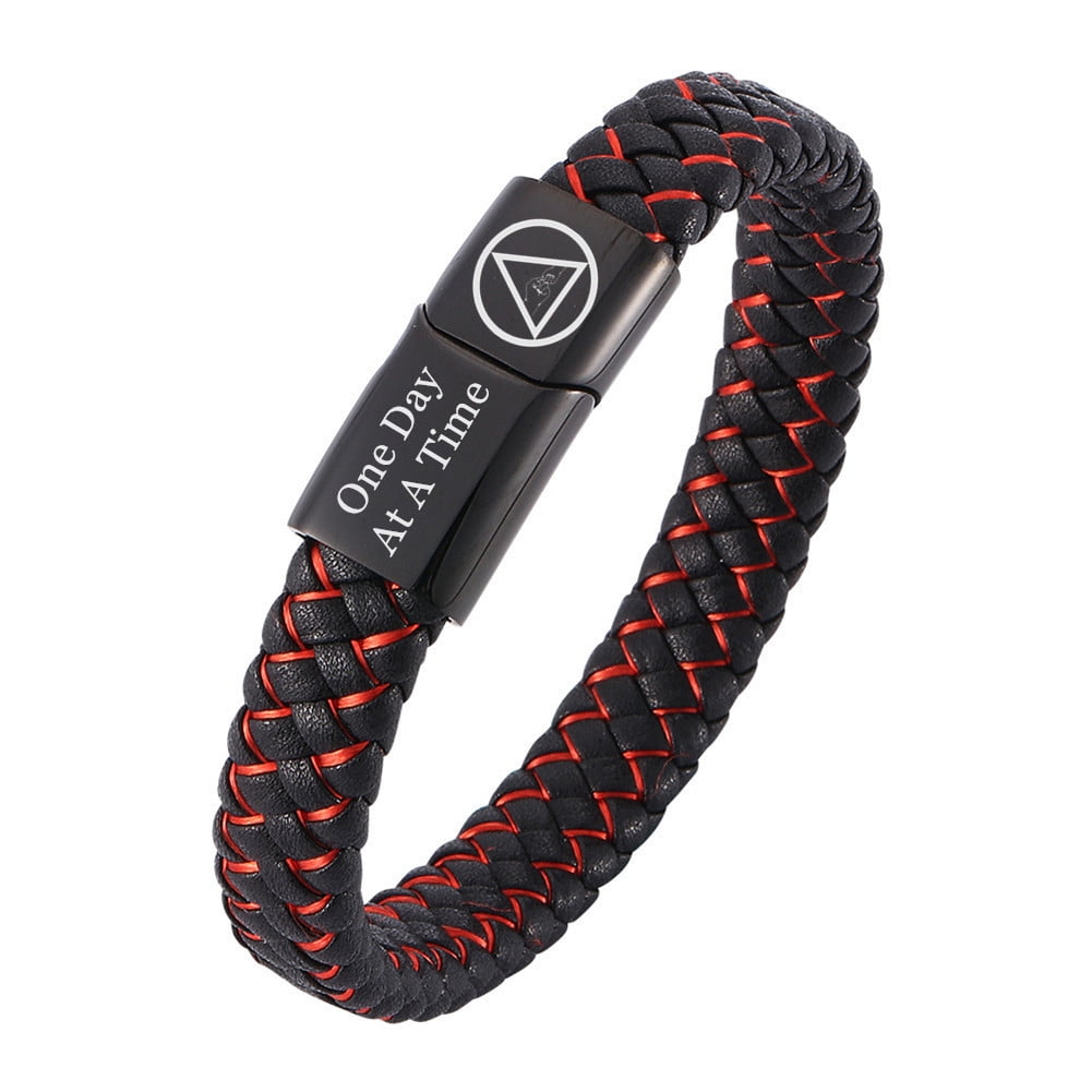 AA Gifts - Addicts Narcotics Anonymous Sobriety Symbol Leather Bracelet ...