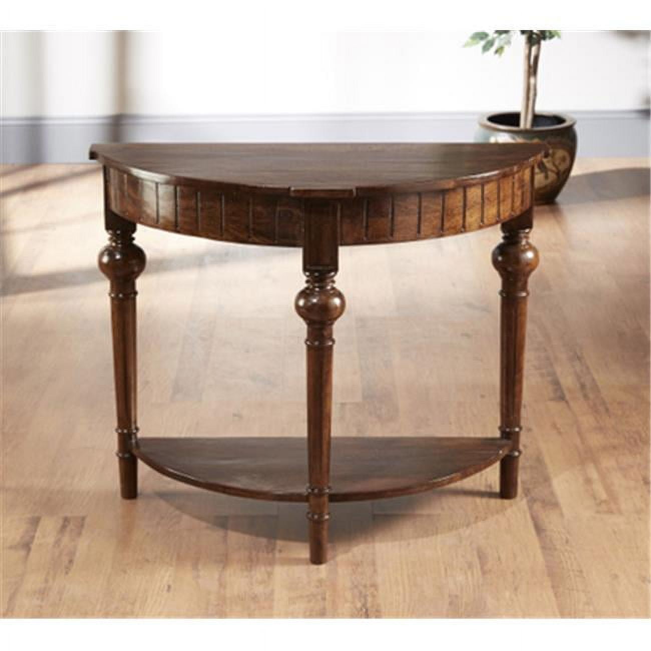 AA Importing 48861-PC Half Round Console with Shelf, Pecan - Walmart.com