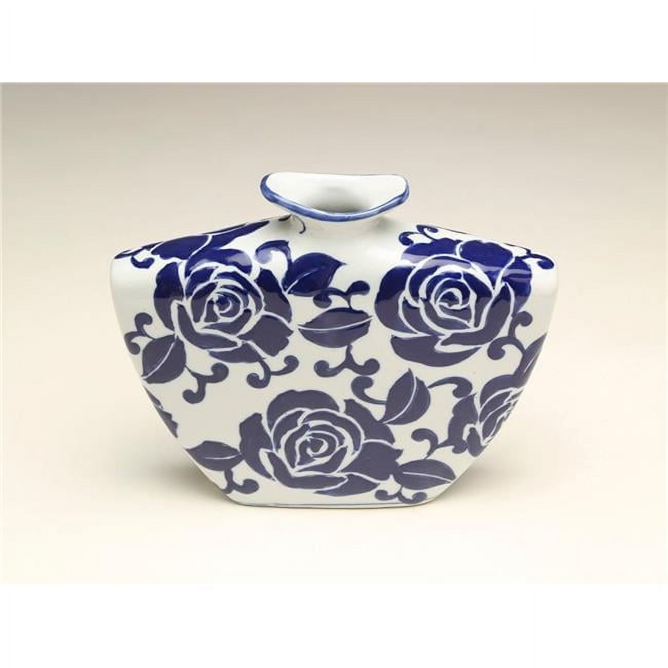 AA Importing 59945 9 inch Flat Blue & White Vase - Walmart.com