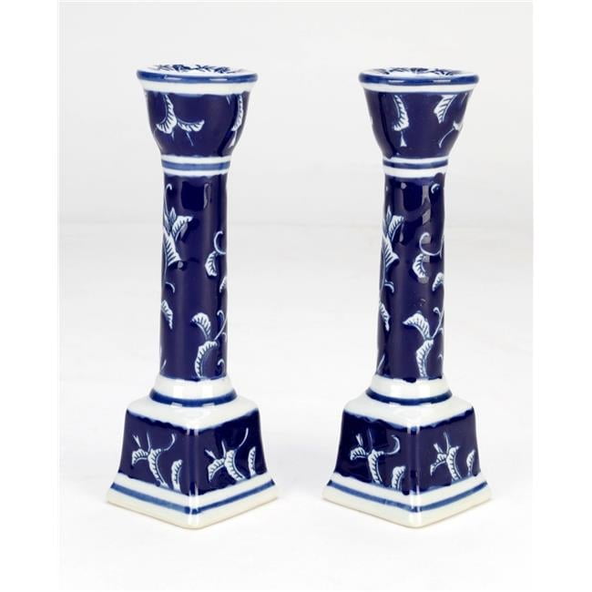 AA Importing 59991 Dark Blue Floral Candlestick, Pack of 2 - Walmart.com