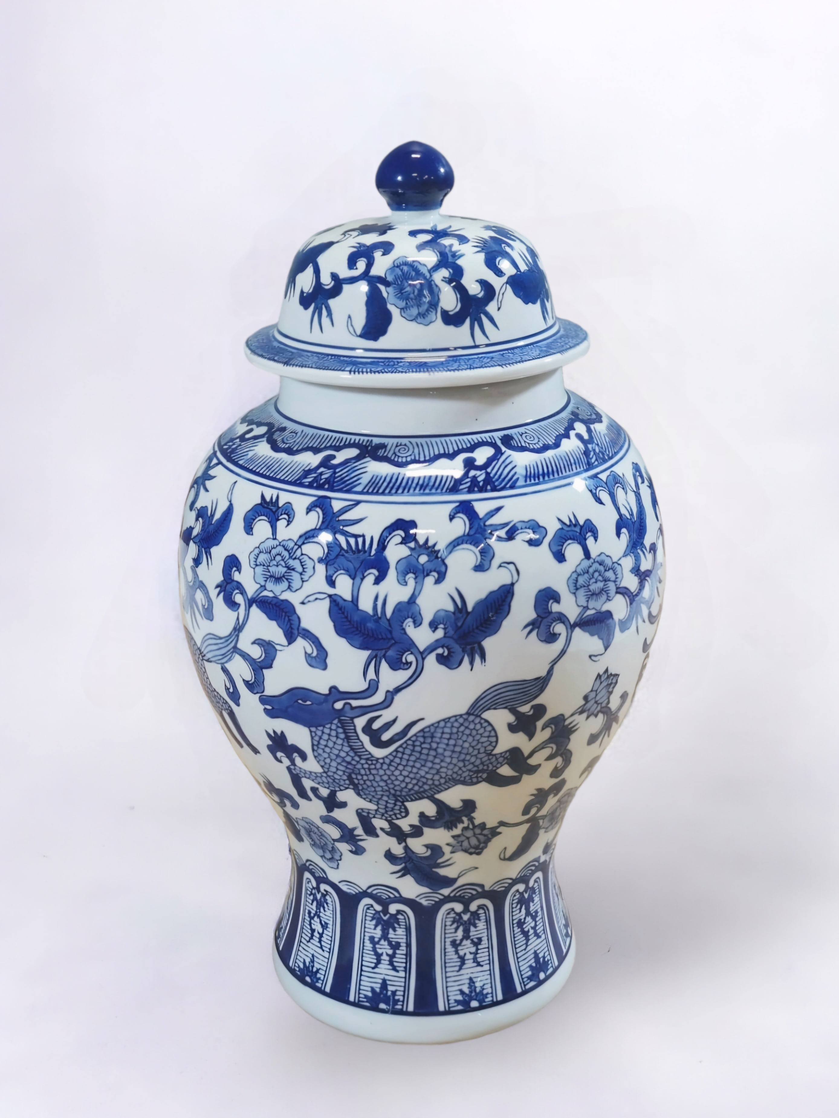 AA Importing AAI 17" Ginger Jar, Chinoiserie Deer Design, Blue and White - Walmart.com
