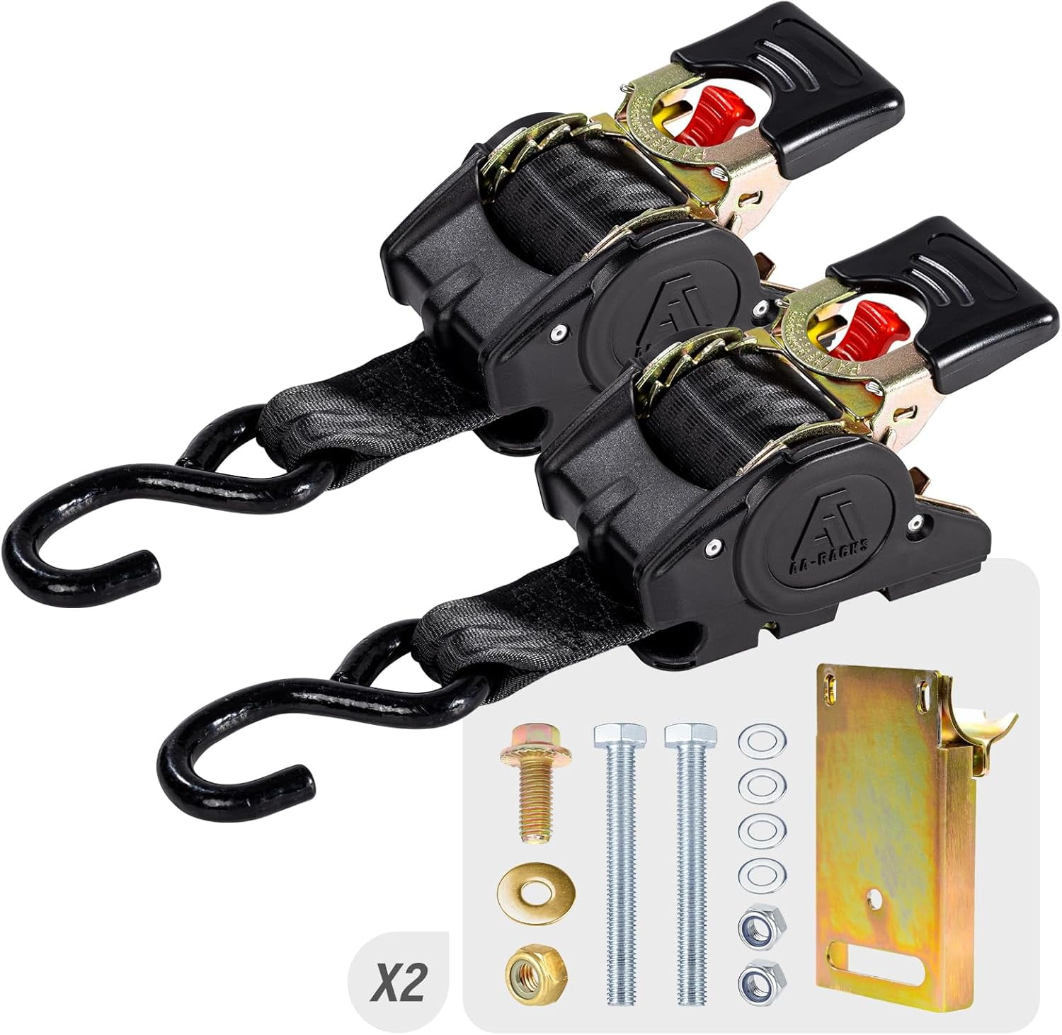AA-Racks Heavy Duty Retractable Ratchet Straps (2 Pack) - 2 Inch x 9 Ft ...