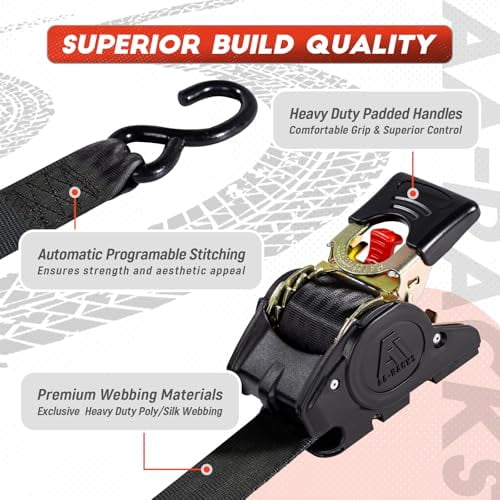 AA-Racks Heavy Duty Retractable Ratchet Straps (2 Pack) - 2 Inch x 9 Ft ...