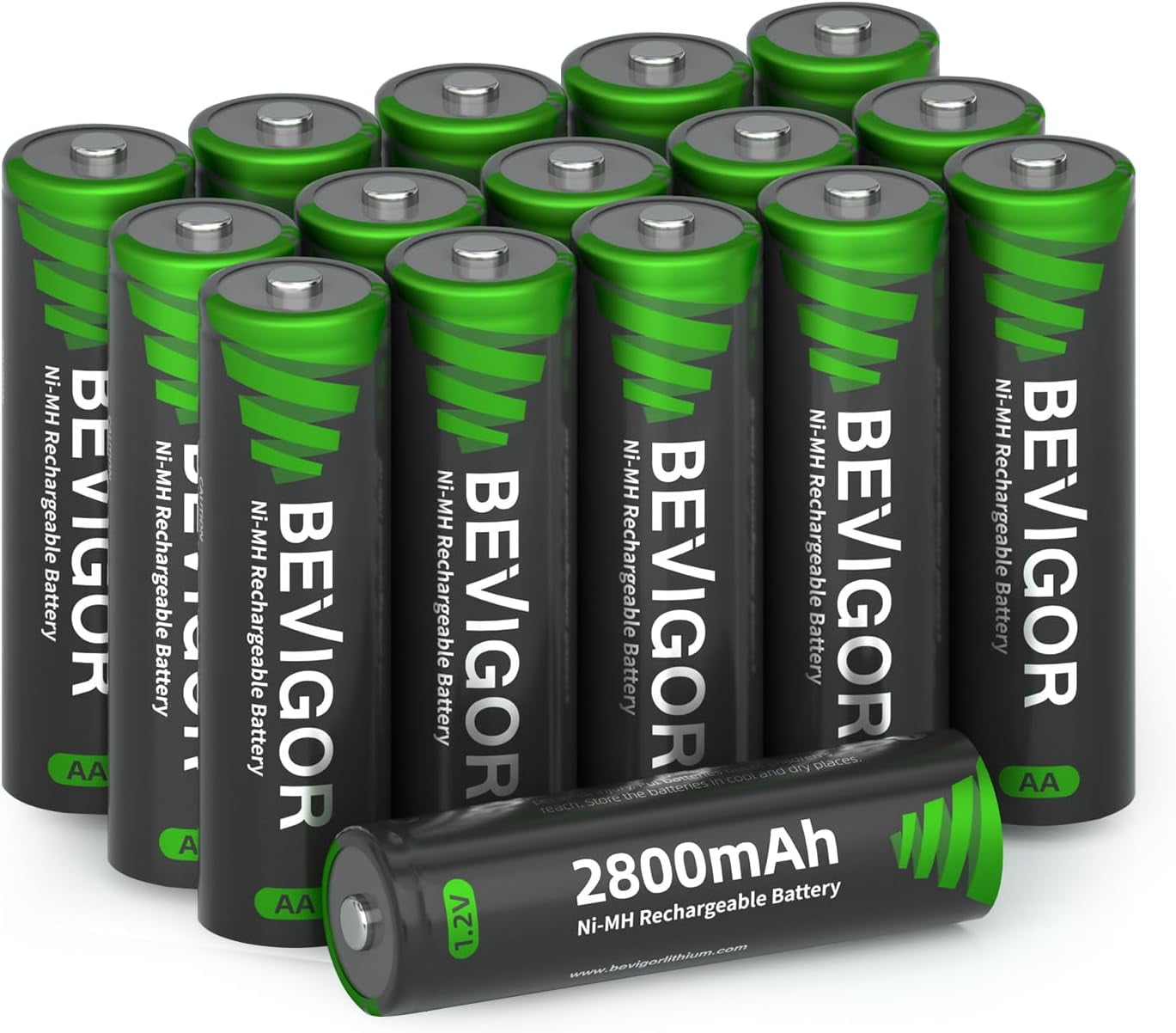 AA Rechargeable Batteries 16 Pack, 2800 mAh High Capacity and Low Self ...