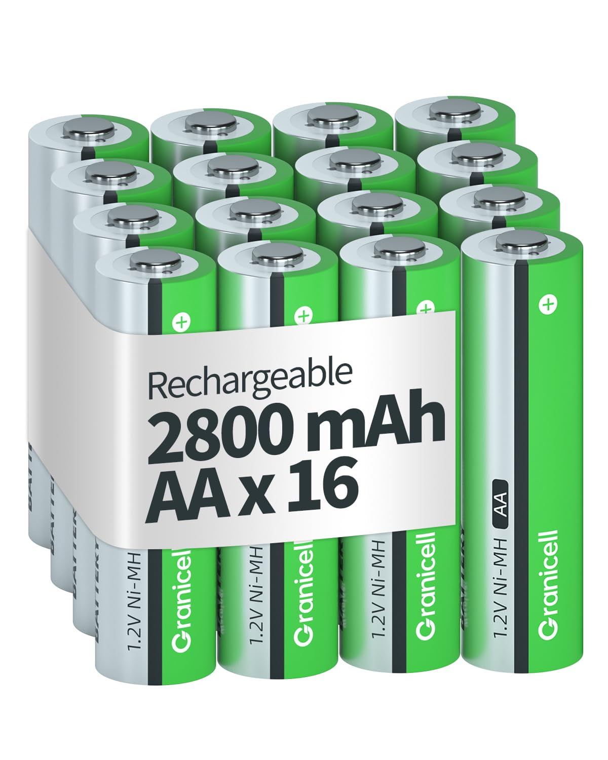 AA Rechargeable Batteries 2800 mAh High Capacity 1300 Cycle,1.2V NiMH ...