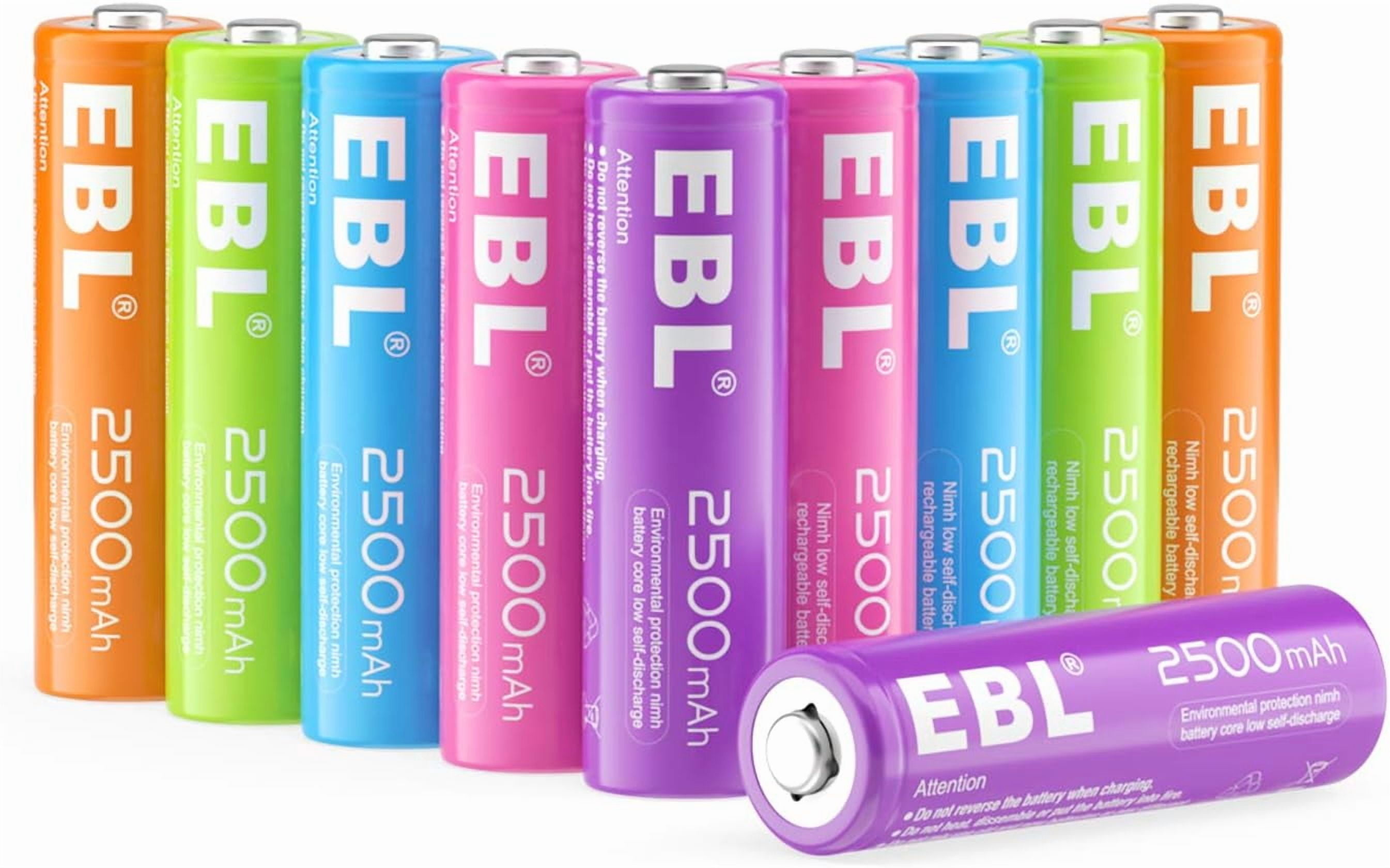AA Rechargeable Battery 10 Pack 2500mAh Ni-MH Double A Pre-Charged ...