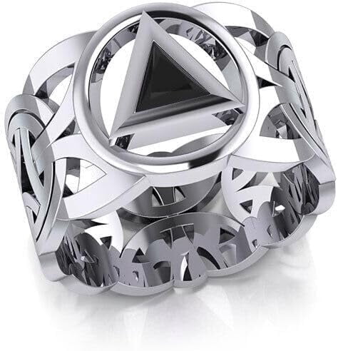 AA Recovery Symbol Viking 925 Sterling Silver Ring Simulated Black Onyx ...