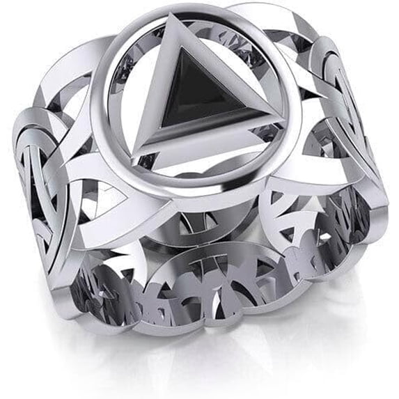 AA Recovery Symbol Viking 925 Sterling Silver Ring Simulated Black Onyx ...