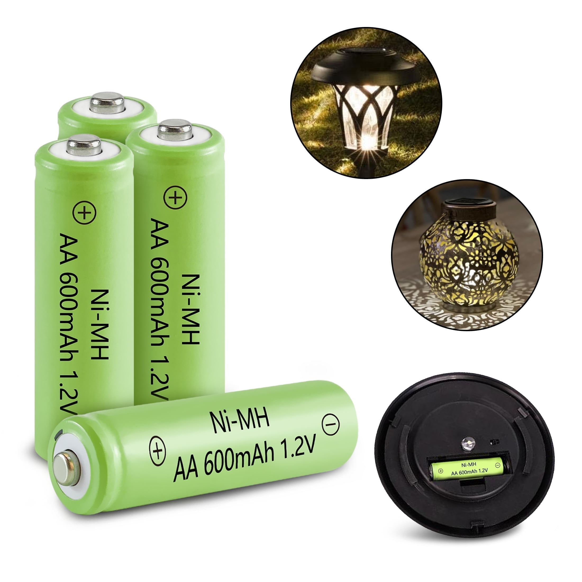 JINTION Aa Solar Light Rechargeable Batteries NIMH 600mAh 1.2Volt Double A Battery - Walmart.com