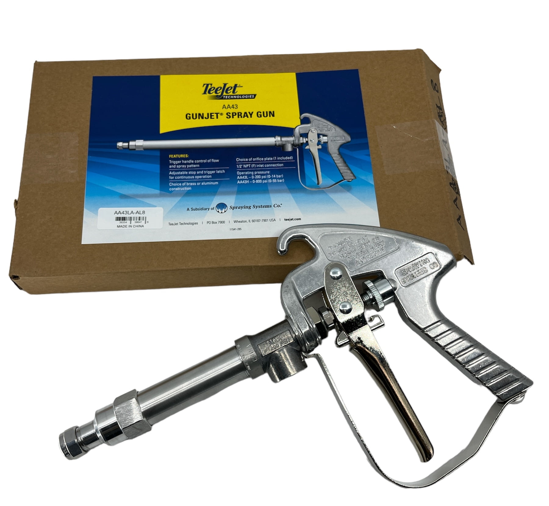 AA43LA-AL8 TeeJet GunJet Aluminum Spray Gun, 13" Length, 200 PSI ...