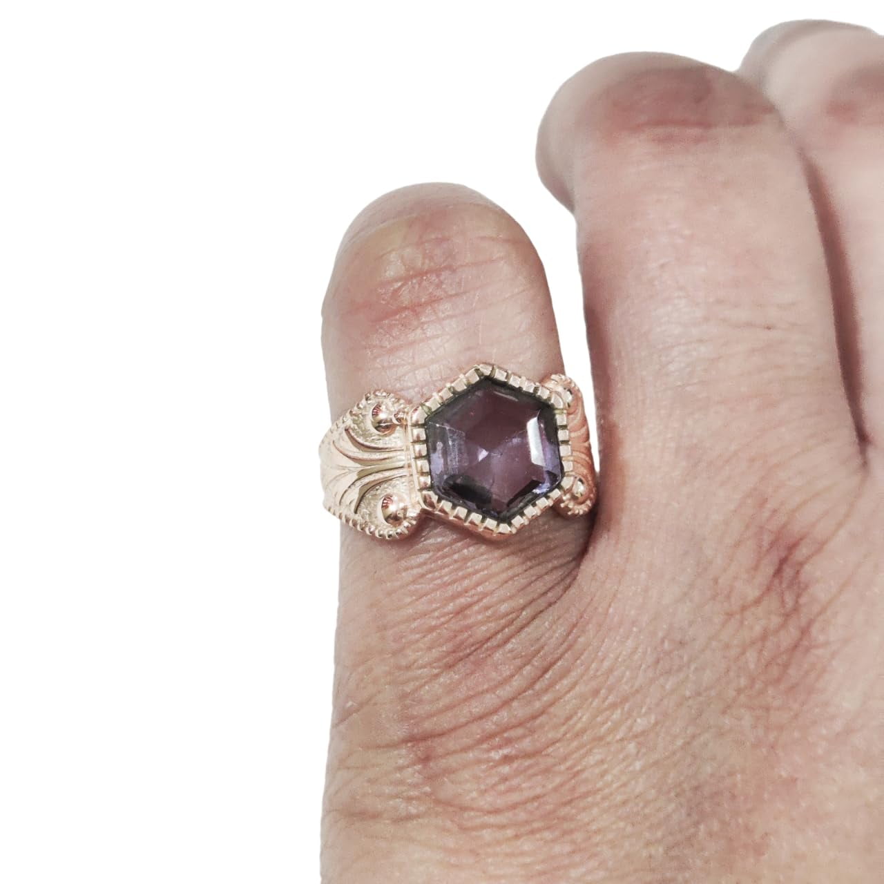 AAA Amethyst Tiny Ring, Natural Hexagon Amethyst Ring, February Birthstone, 925 Silver, Womens ...