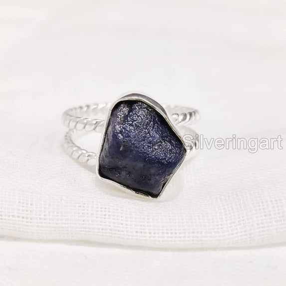 AAA Blue Sapphire Ring, Rough Blue Sapphire Ring, September Birthstone ...