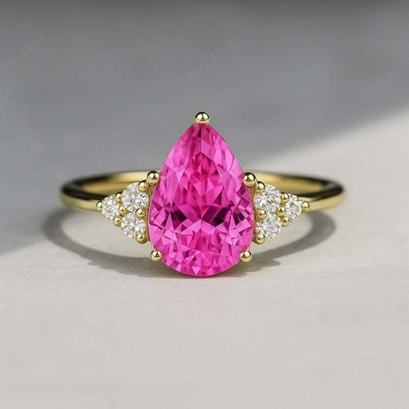 AAA Ceylon Pink Sapphire Wedding Ring, Pear Cut Excellent Quality ...