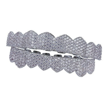Saintda Diamond Grillz, Silver Vampire Style, Cubic Zirconia Iced Out ...