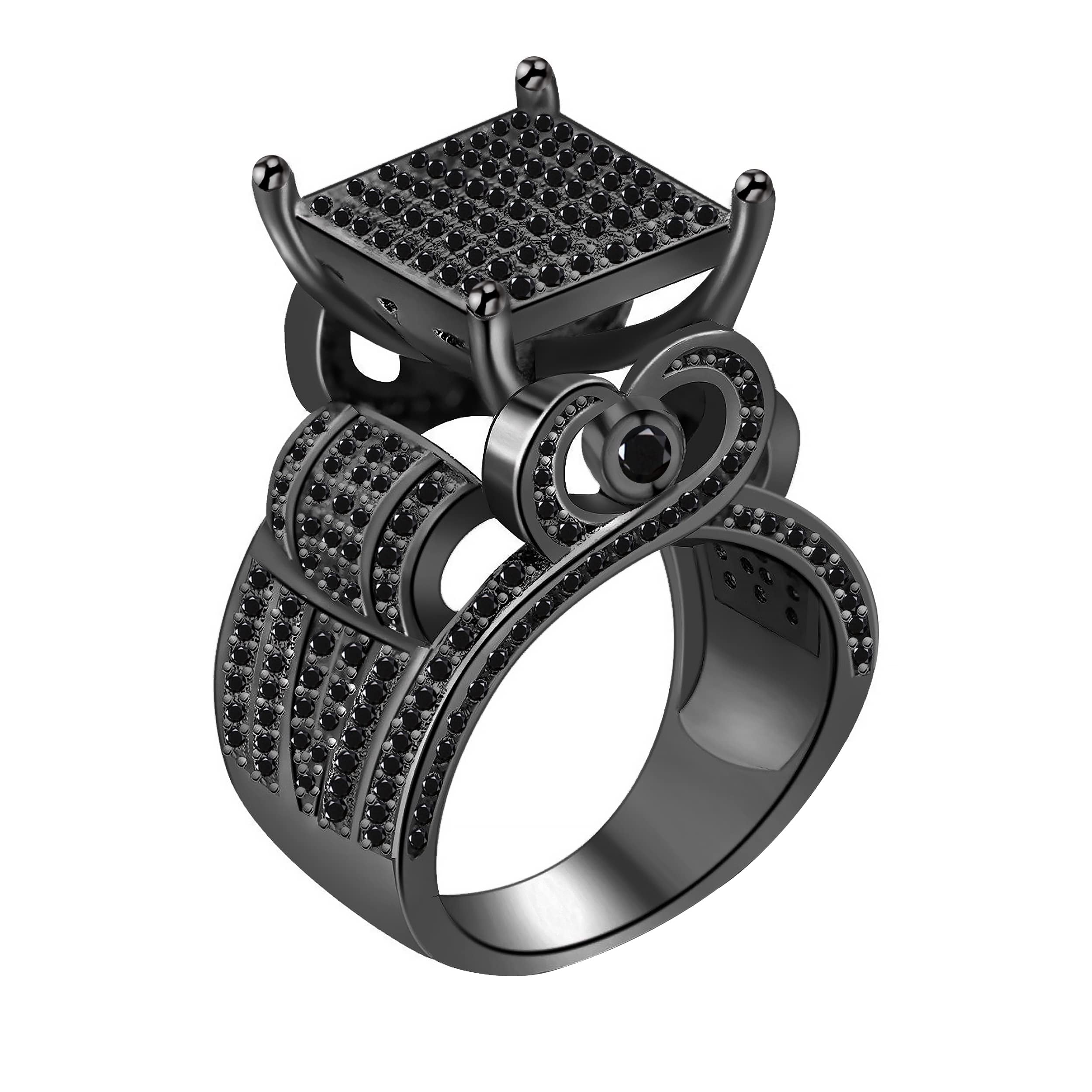 AAA Cubic Zirconia Iced Out Bling Hip Hop Square Ring, Black Plated ...