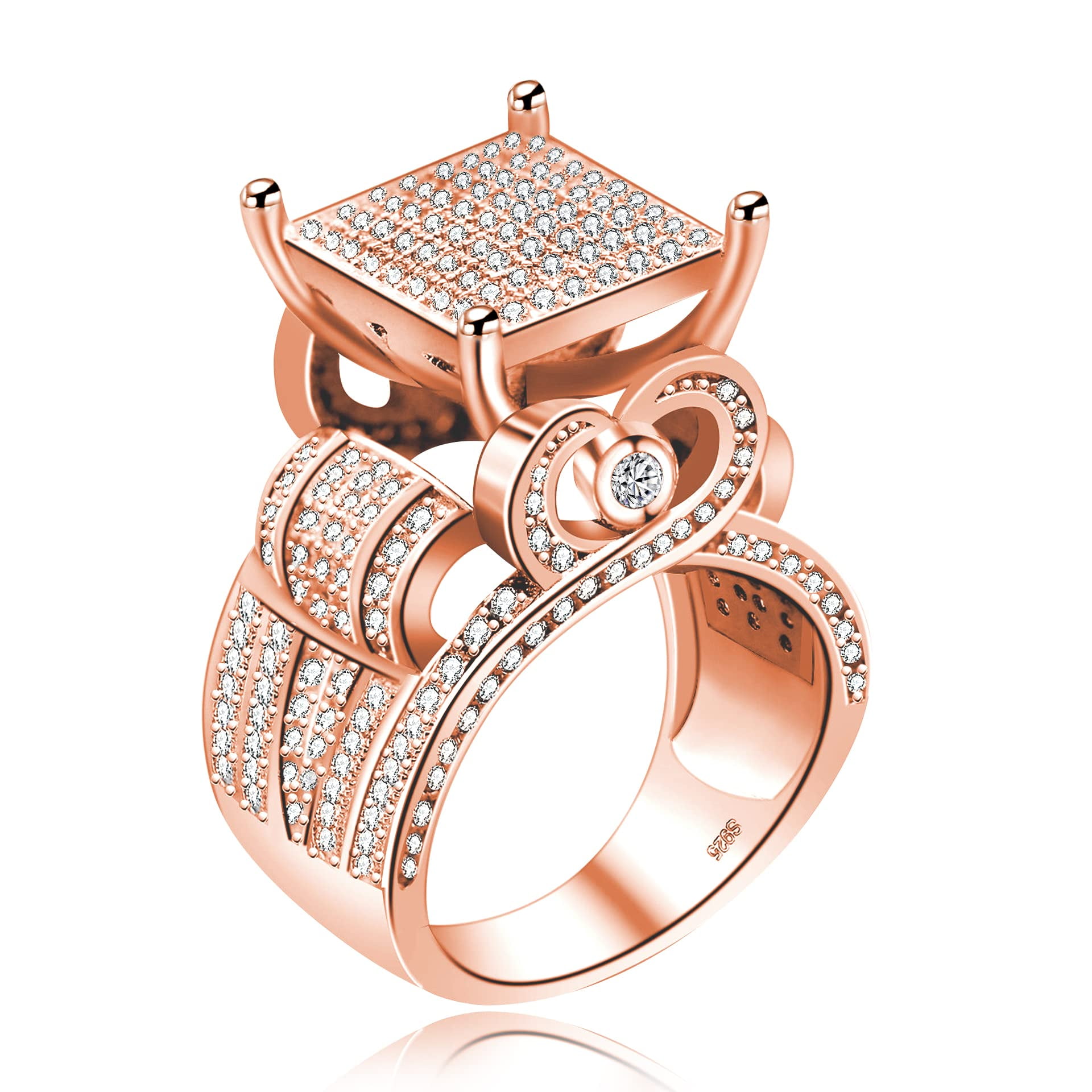 AAA Cubic Zirconia Iced Out Bling Hip Hop Square Ring, Rose Gold Plated ...