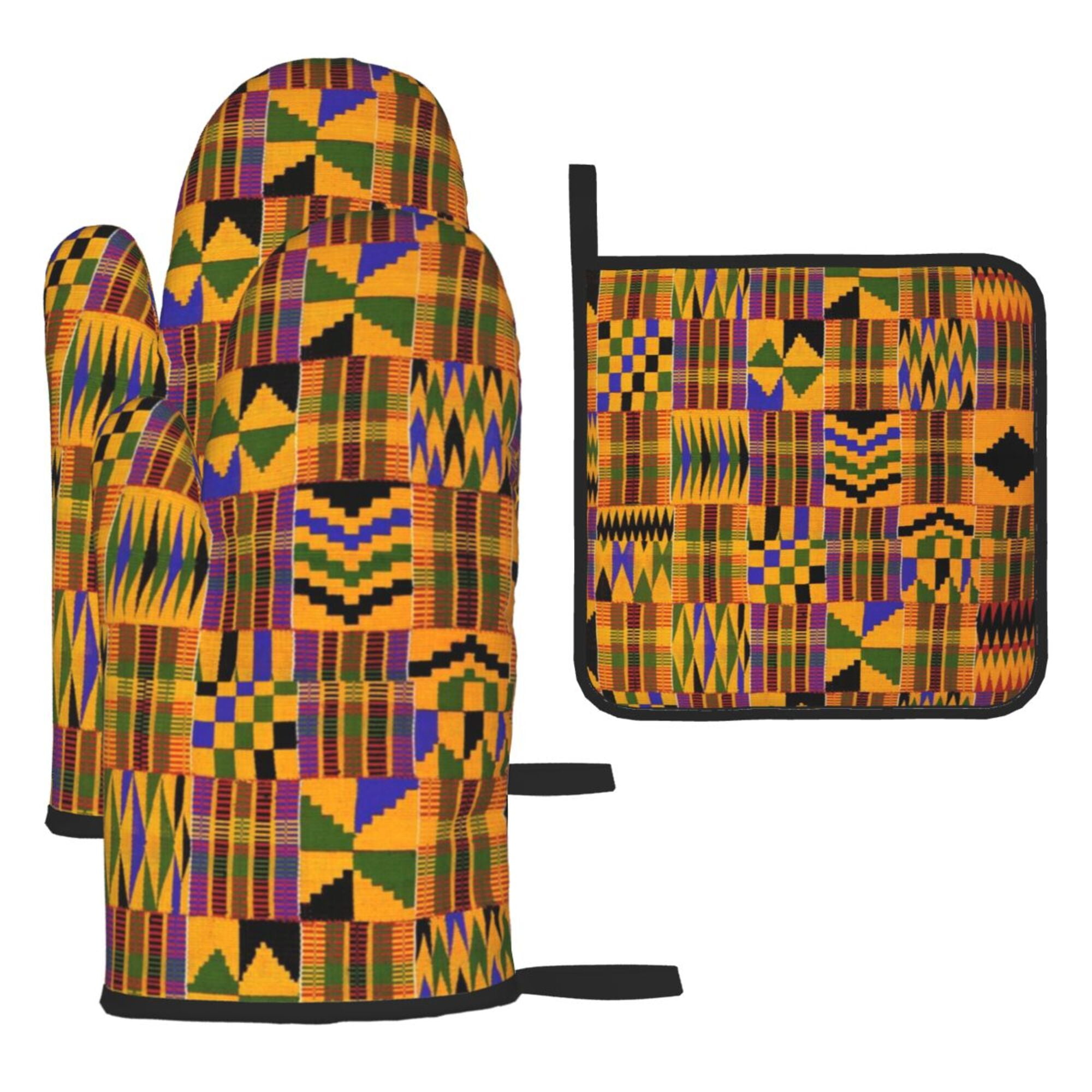 AAA-Kente Cloth Weaving Print Oven Gloves, Pot Clamp Set, Non slip and ...
