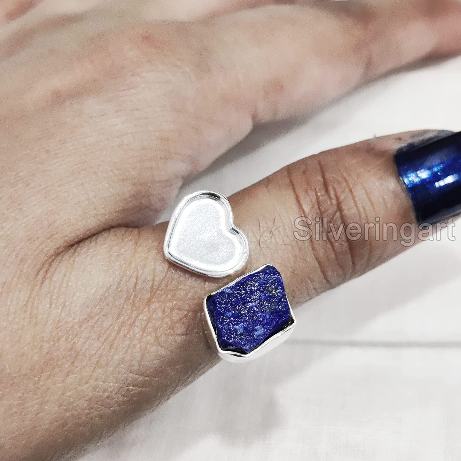 AAA Lapis Lazuli Ring, Rough Lapis Lazuli Ring, Afghani Lapis, Adjustable Heart Ring, 925 ...