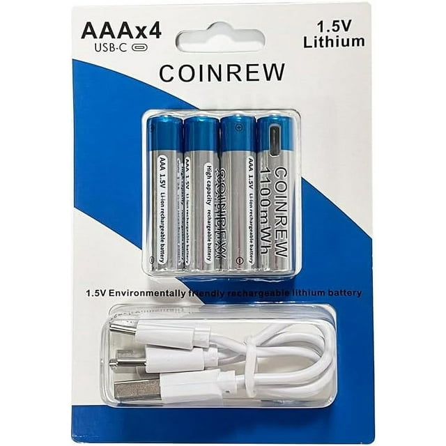 AAA Lithium-Ion Rechargeable Batteries - 616mAh, 1100mWh, USB-C, 4-Pack ...