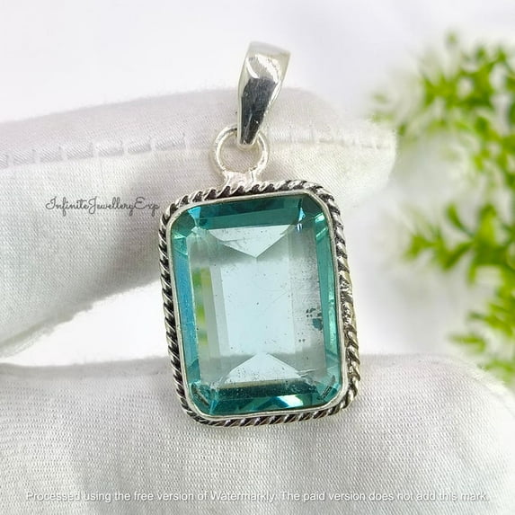 AAA Quality Aquamarine Pendant, 925 Sterling Silver, Genuine Blue ...