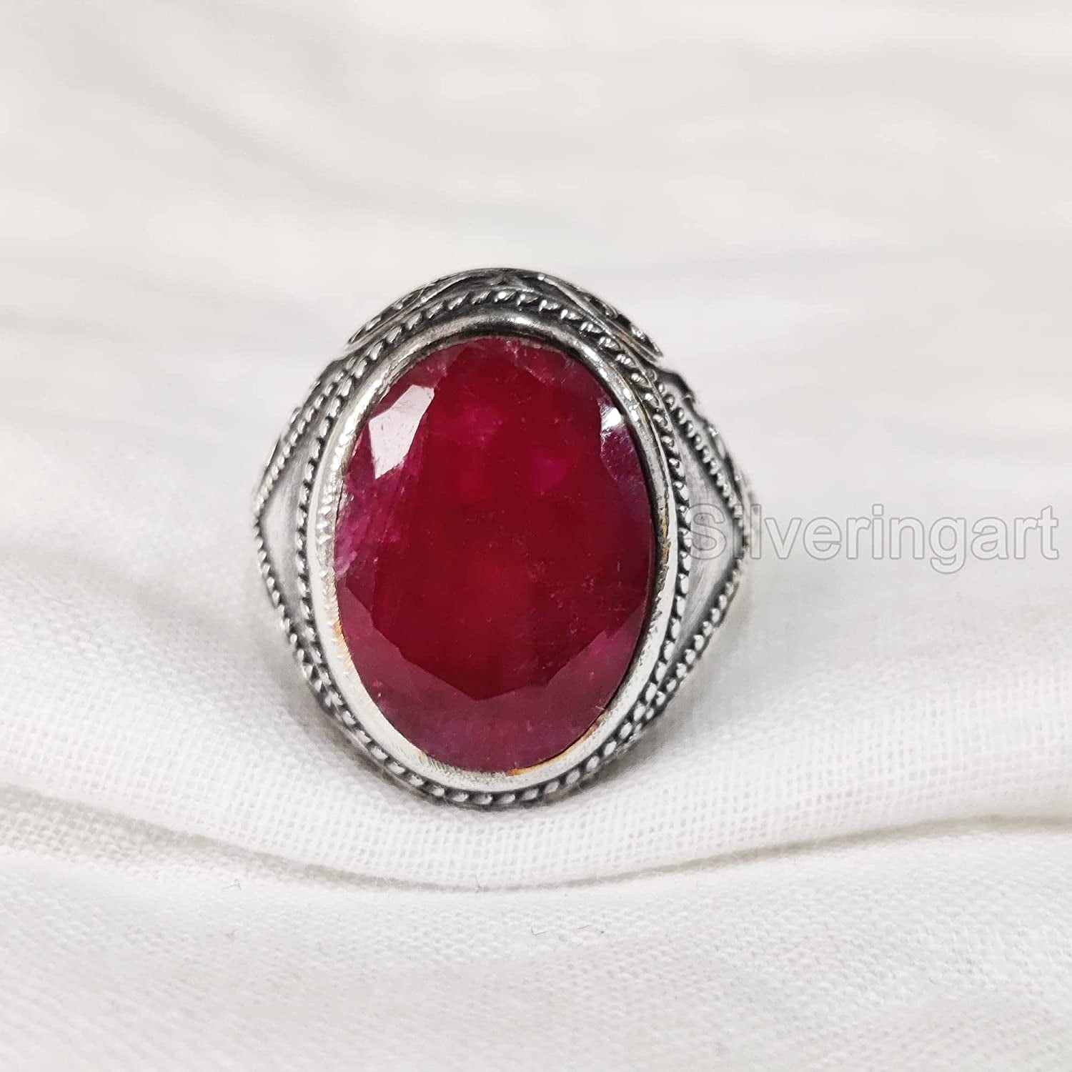 AAA Ruby Corundum Mens Ring, Natural Ruby Corundum Ring, July Ring ...