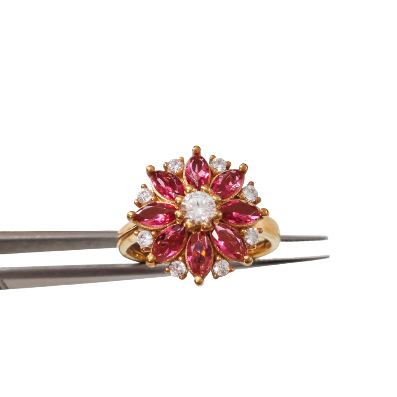 AAA Ruby Gemstone Floral Ring, 925 Sterling Silver, CZ Womens Ring ...