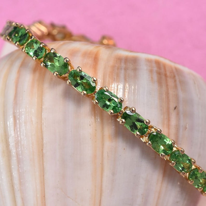 AAA Tsavorite 14K Gold Plating sterling Silver Bracelet, TGW 11.15 CTS ...