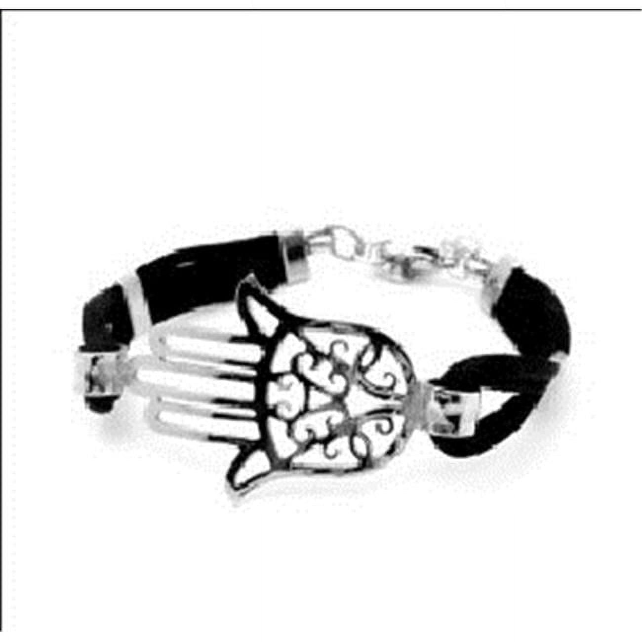 AAB Style SBR-1223 Stainless Steel Bracelet with Black Cord and HAMSA ...