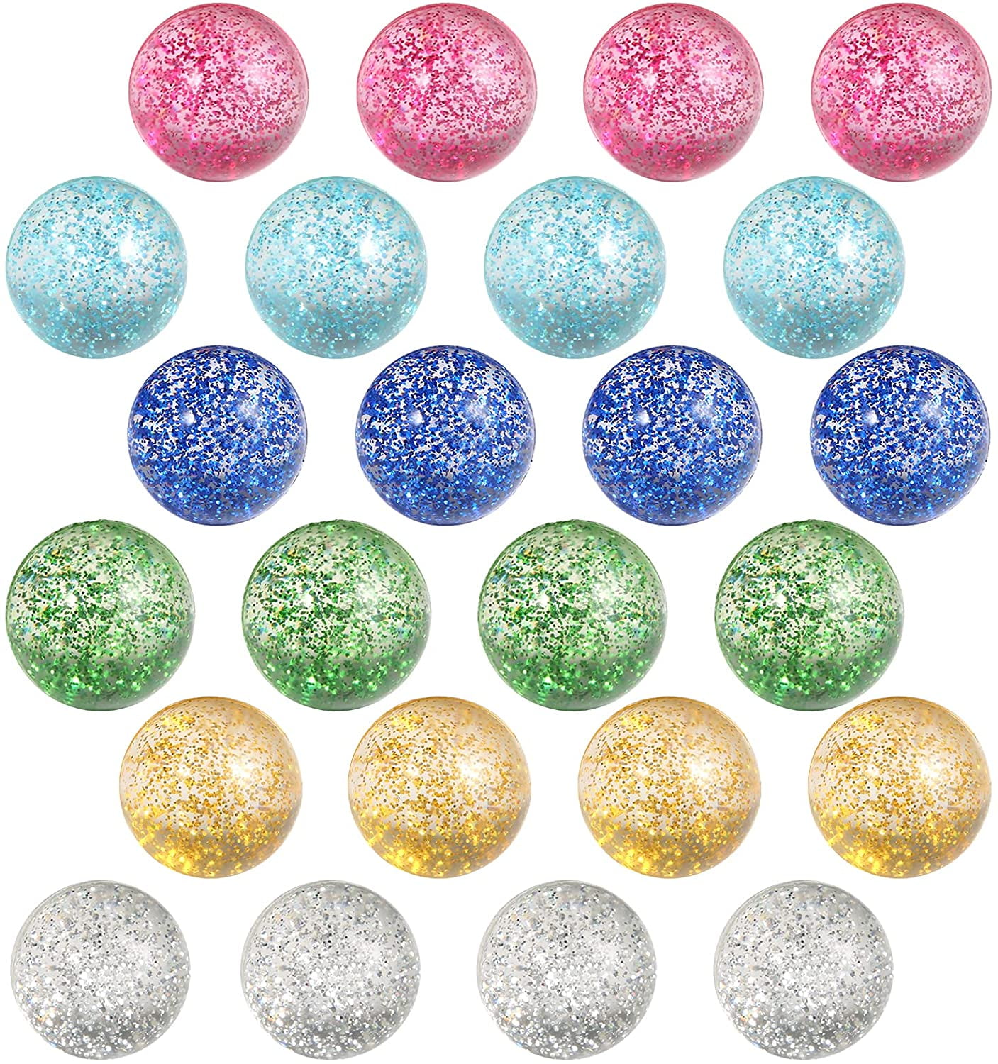 Pllieay 24pcs Rubber Glitter Bouncy Balls, 32mm 6 Colors for Kids Party ...