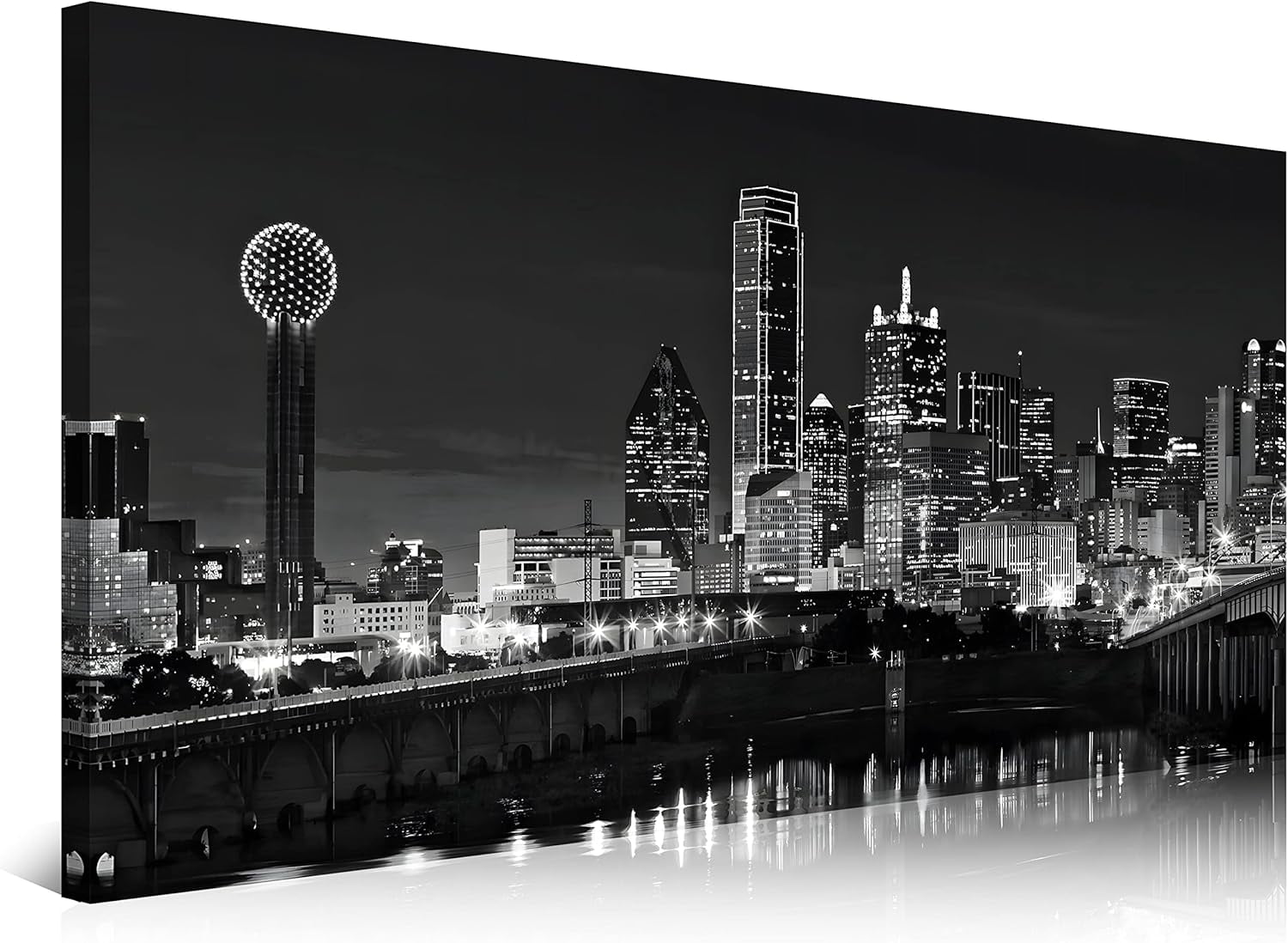 AABERIC 1 Pcs Dallas Skyline Canvas Wall Art Black White Cityscape ...