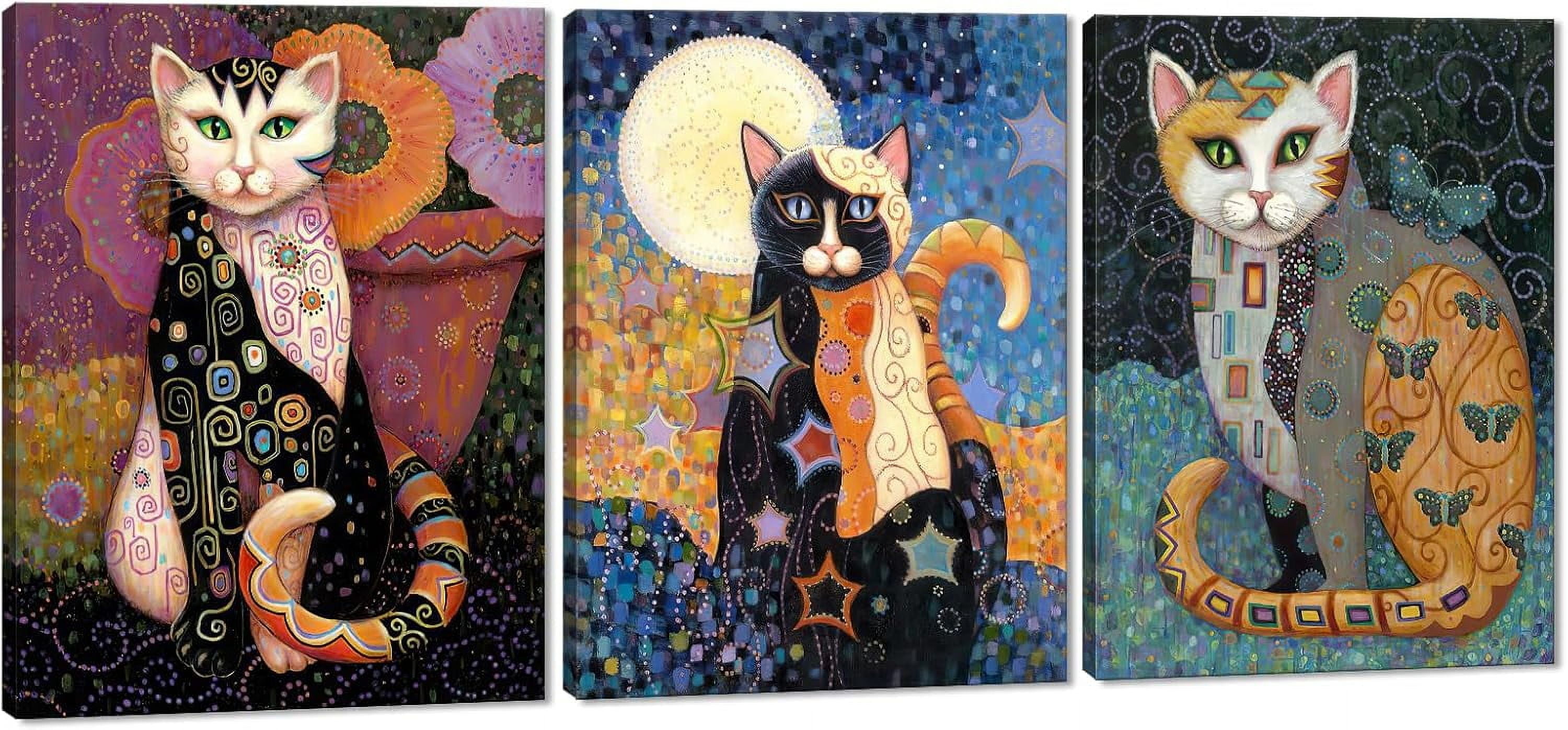 AABERIC 3 Panels Abstract Animals Wall Art Famous Cats Canvas Prints ...