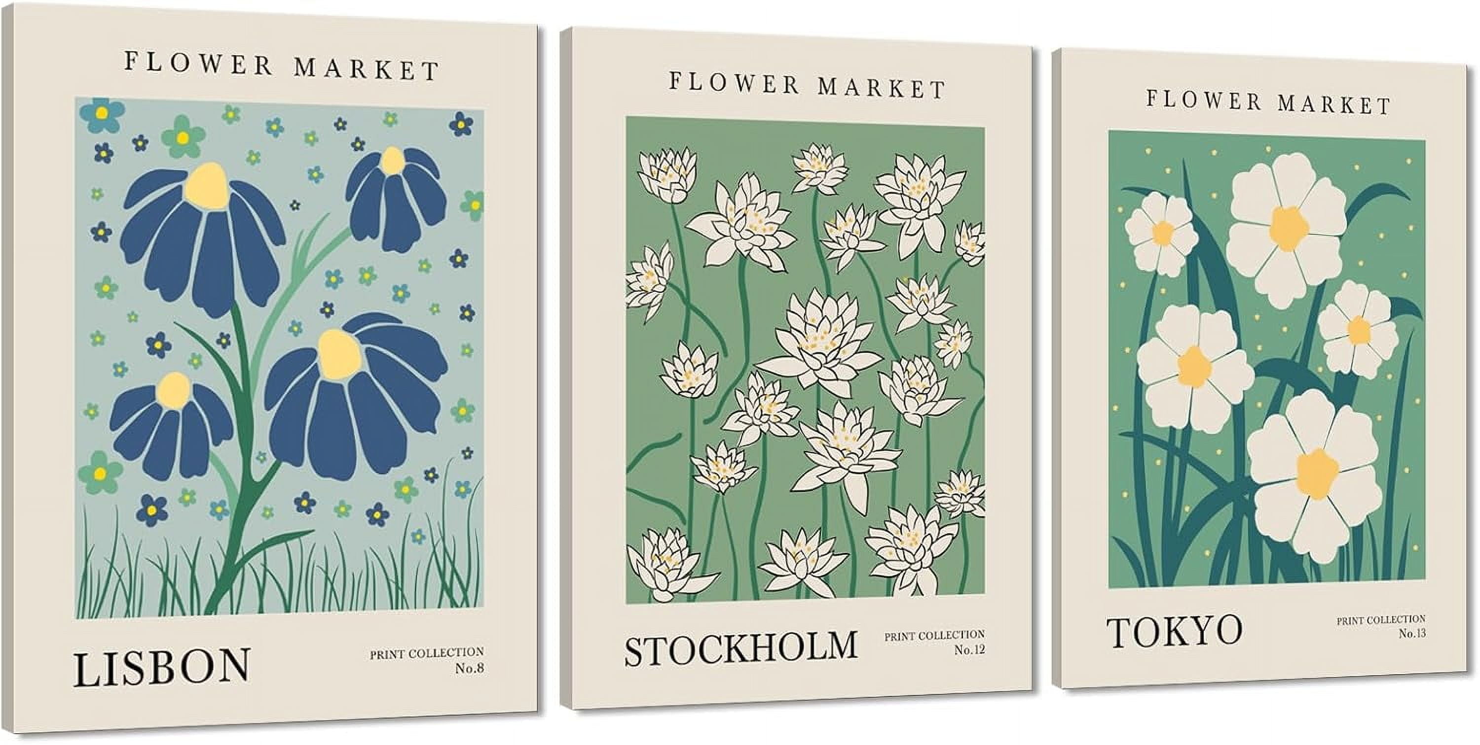 AABERIC 3 Panels Boho Wall Decor for Living Room Large Flowers Wall Art ...