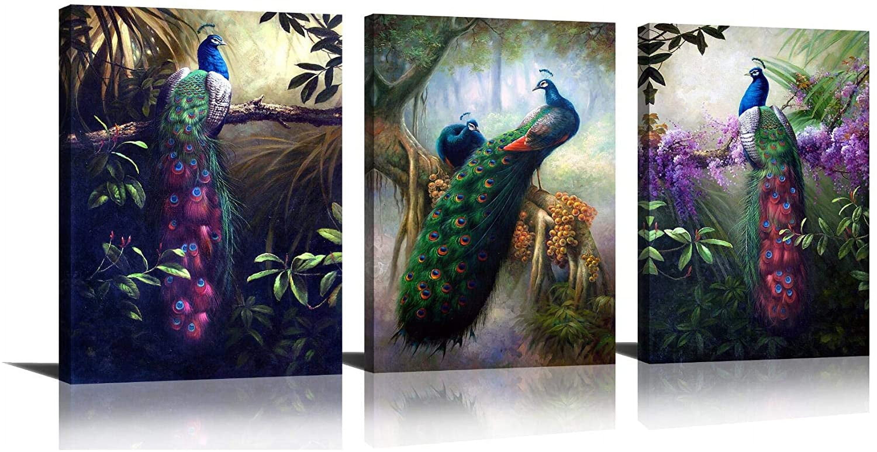 AABERIC 3 Panels Modern Peacock Pictures Canvas Wall Decor Vintage Wall ...