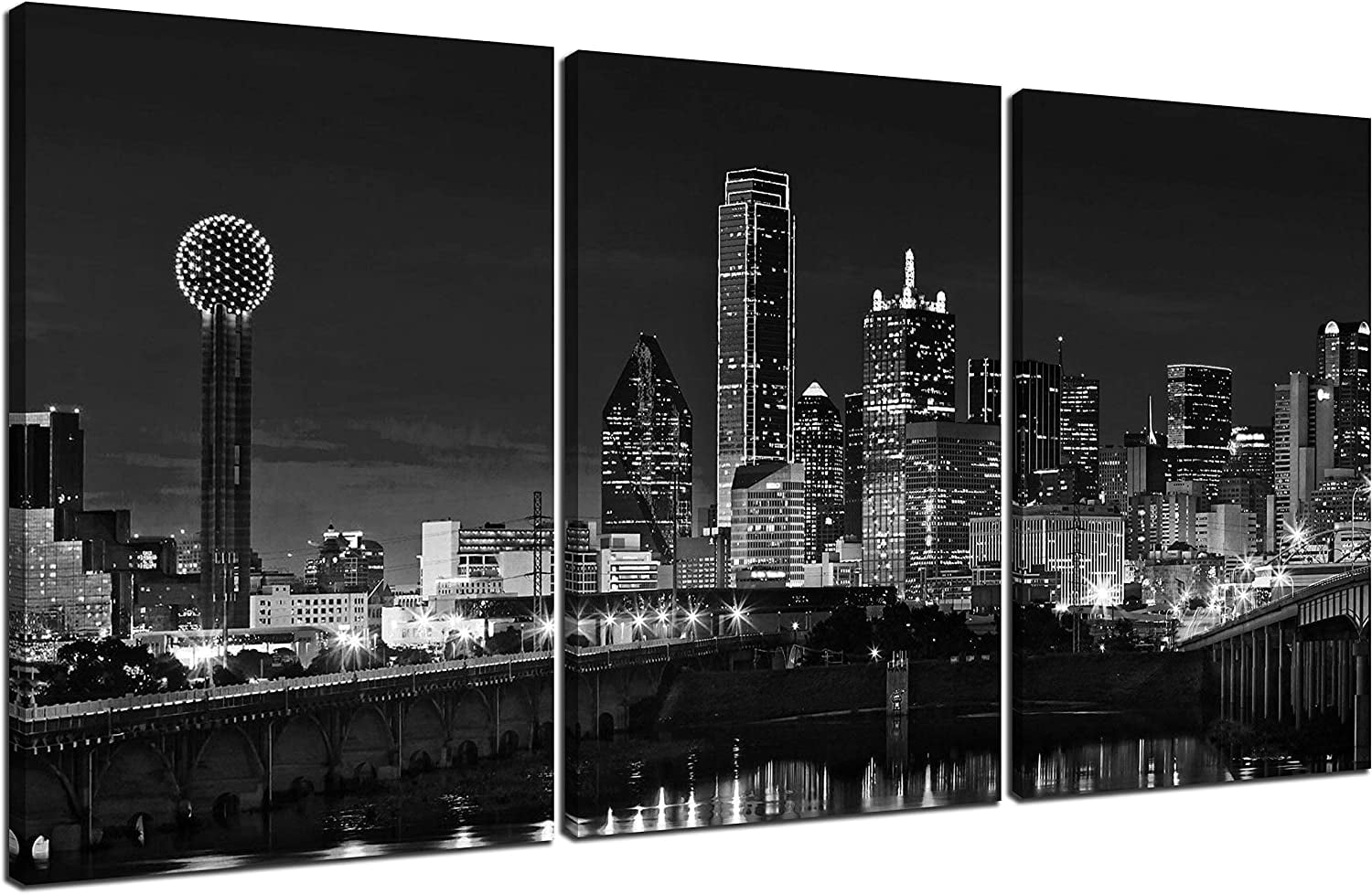 AABERIC 3 Pcs Wall Art Dallas Skyline Black & White Canvas Art ...
