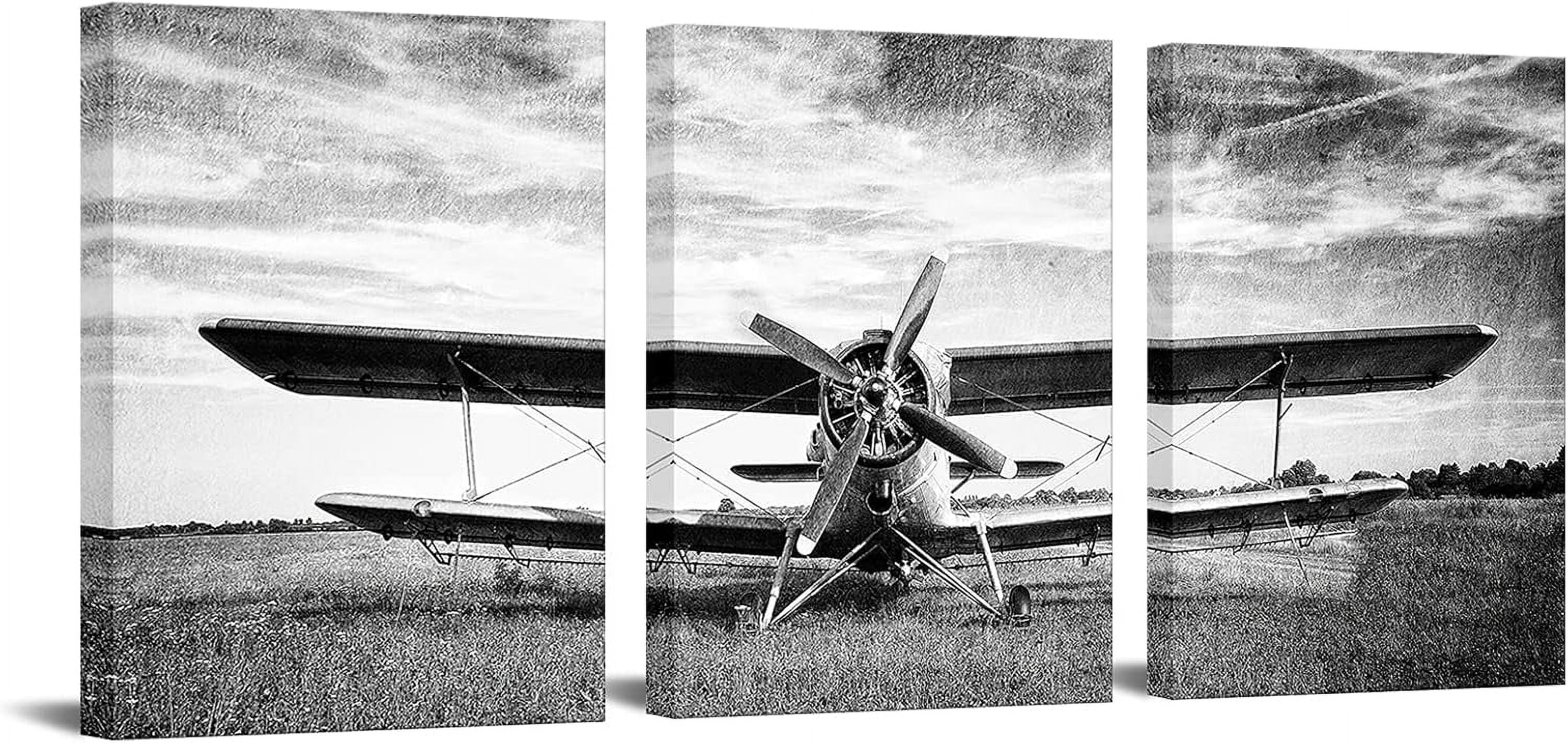 AABERIC 3 Piece Black and White Wall Art Retro Airplane Picture ...