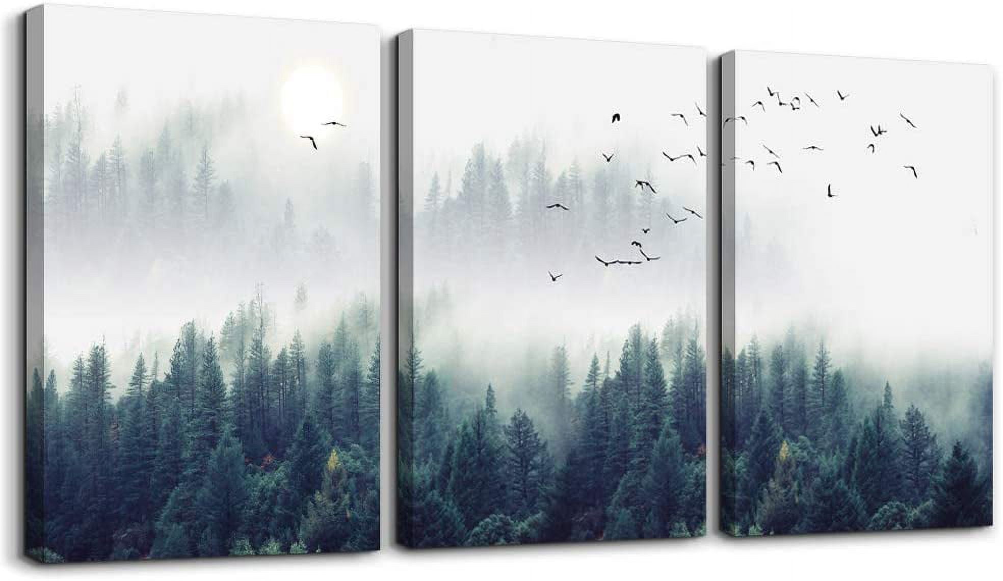 AABERIC 3 Piece Canvas Wall Art - Misty Forests of Evergreen Coniferous ...