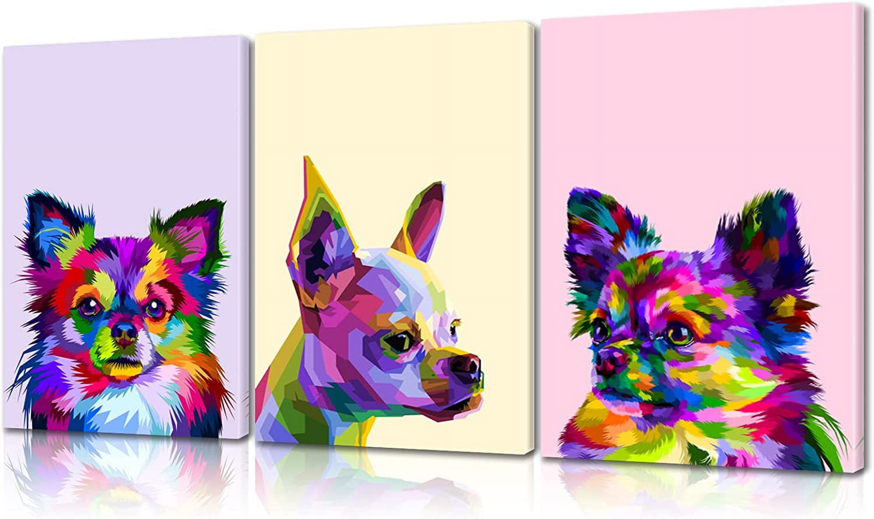 Akania 3 Piece Colorful Dog Wall Art Dog Room Decor Dog Art Canvas Wall Art Animals Dog ...