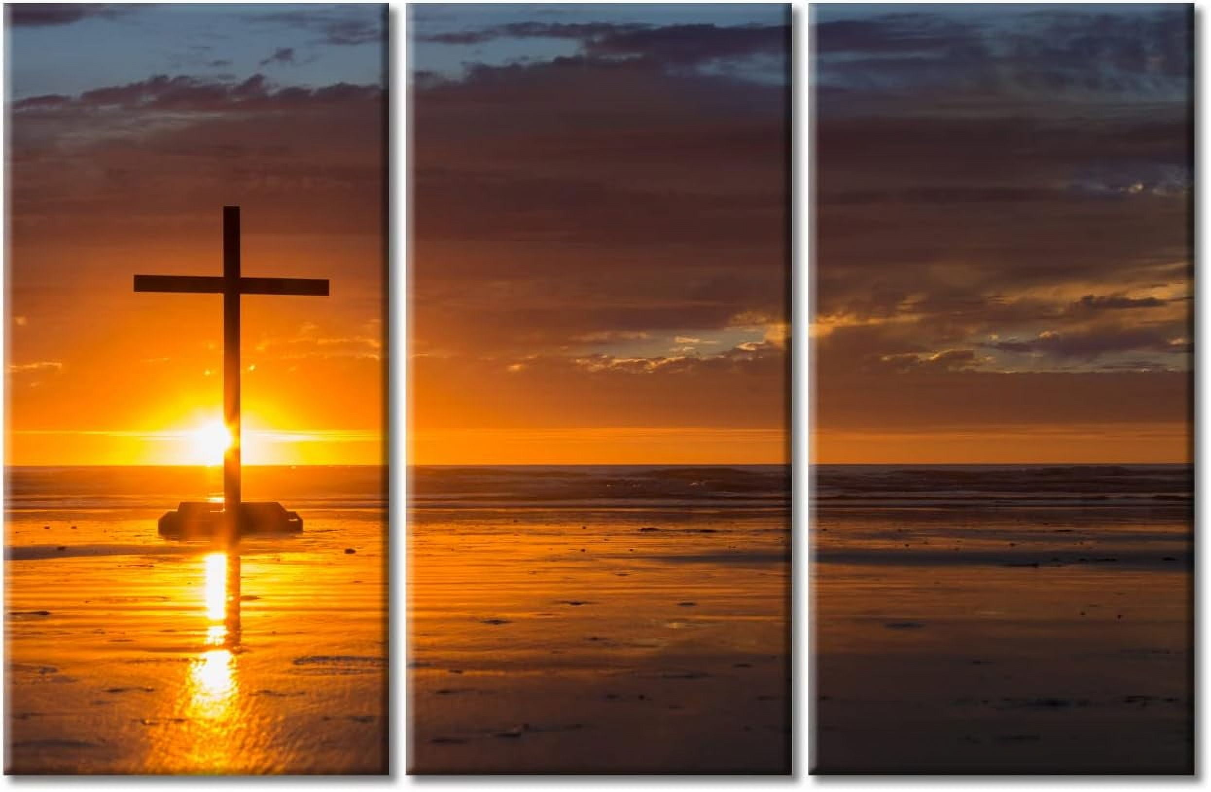 AABERIC 3 Piece Jesus Cros Wall Art Sunrise Cross at Sea Wall Decor for ...