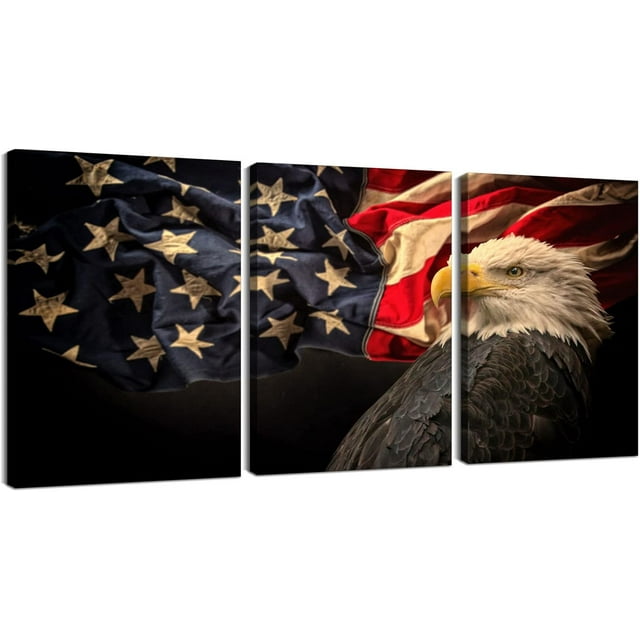 AABERIC 3 Piece Wooden American Flag Wall Decor Bald Eagle American ...