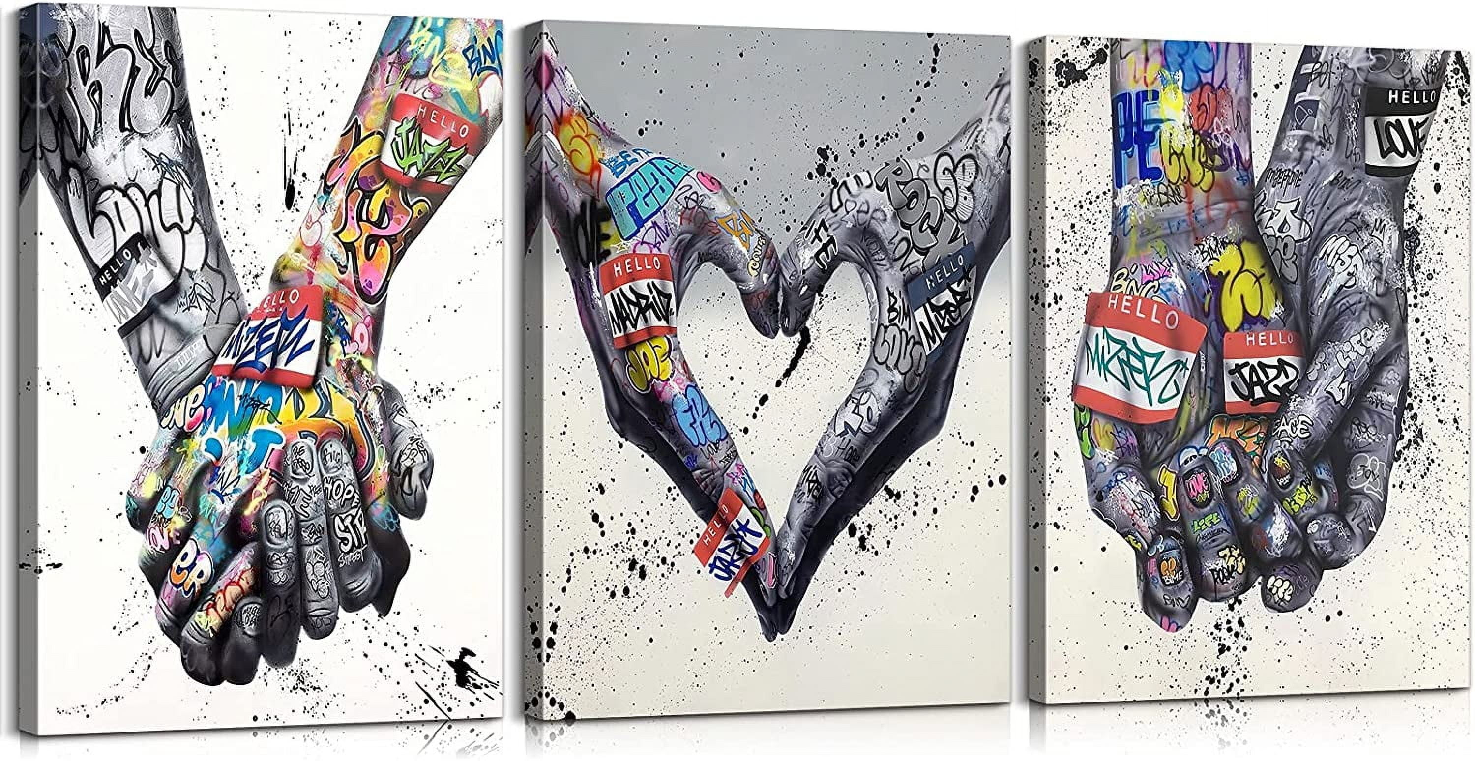 AABERIC 3 Pieces Graffiti Wall Art Colorful Decor Hand Heart Gesture ...