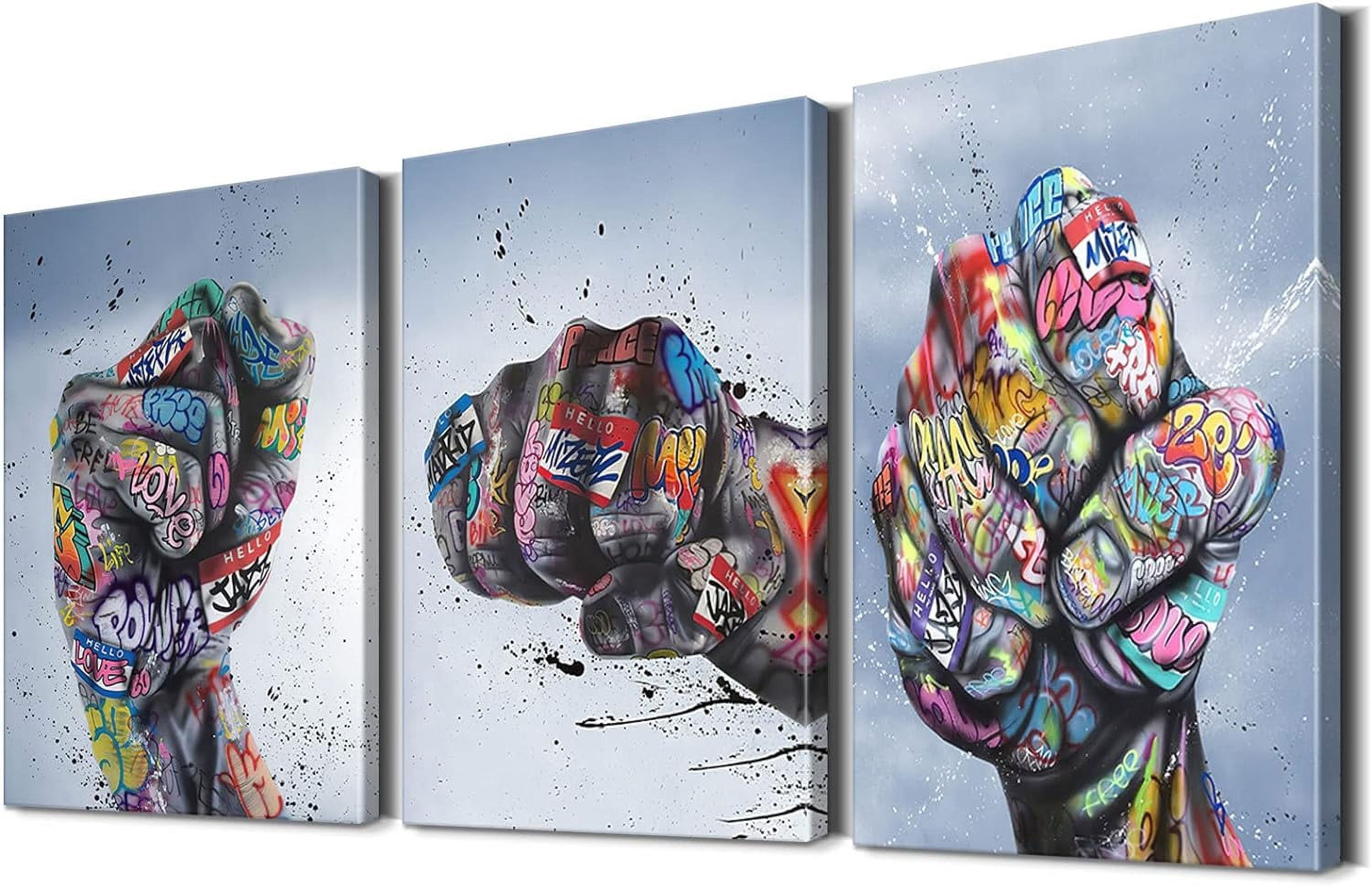 AABERIC 3 Pieces Graffiti Wall Art Fist Gesture Graffiti Canvas Wall ...