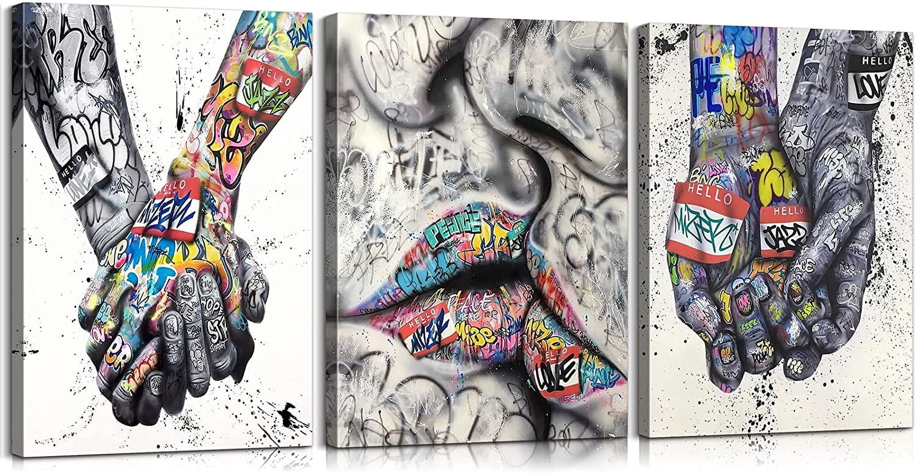 AABERIC 3 Pieces Graffiti Wall Art Kiss Poster Hold Hands Gestures ...