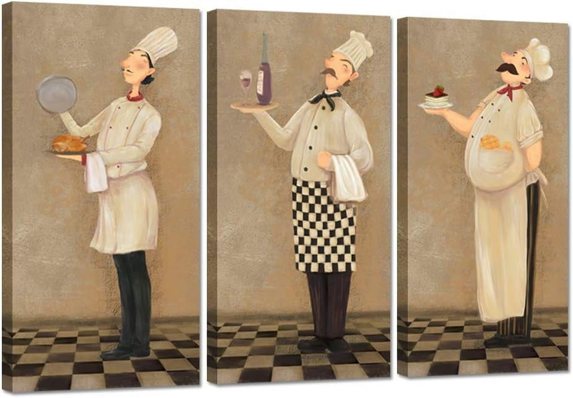 AABERIC 3 Pieces Kitchen Chef Pictures Wall Decor Funny French Chef ...