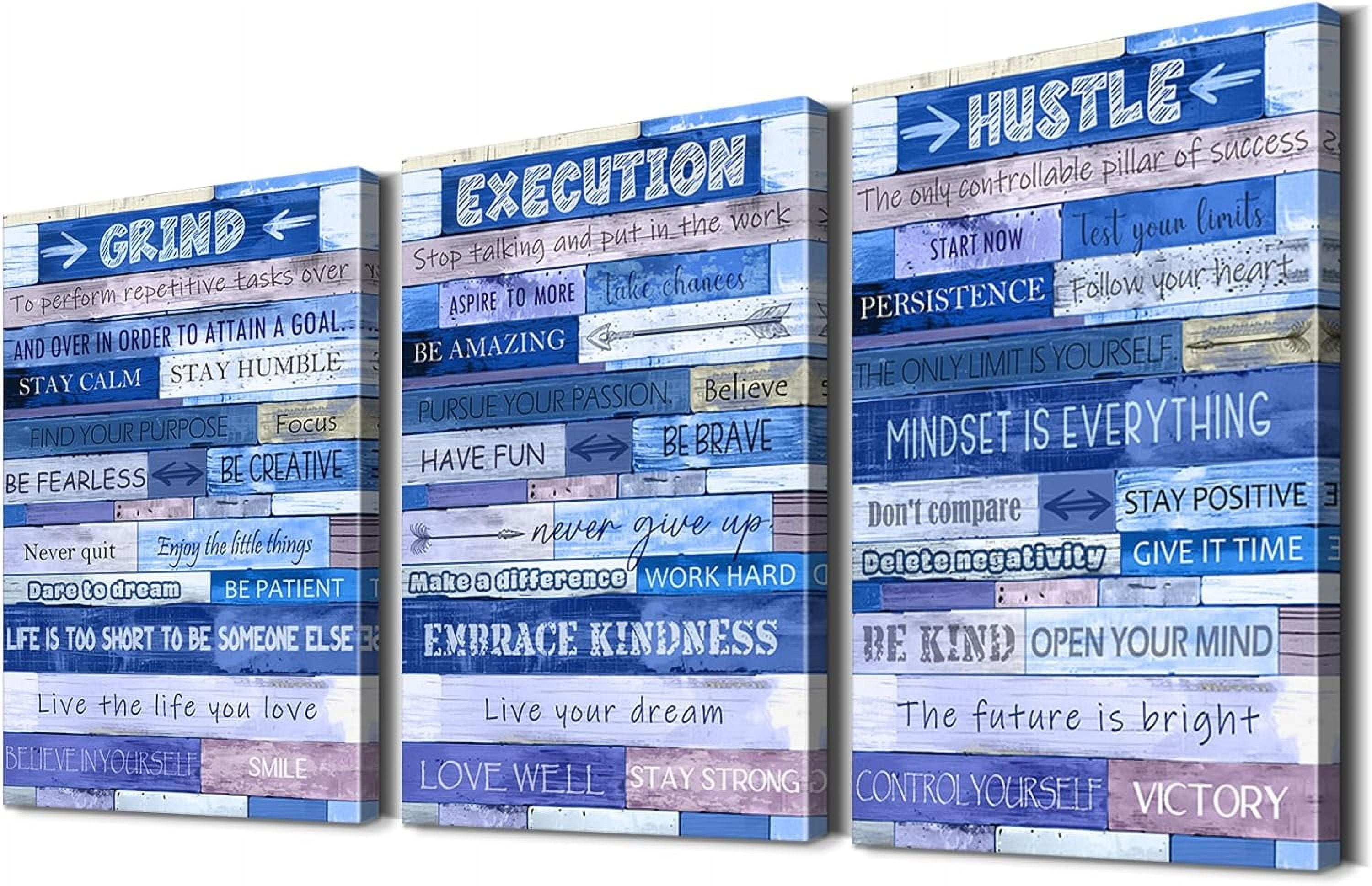 AABERIC 3 Pieces Motivational Wall Decor Grind Execution Hustle Positive Affirmations Wall Decor ...