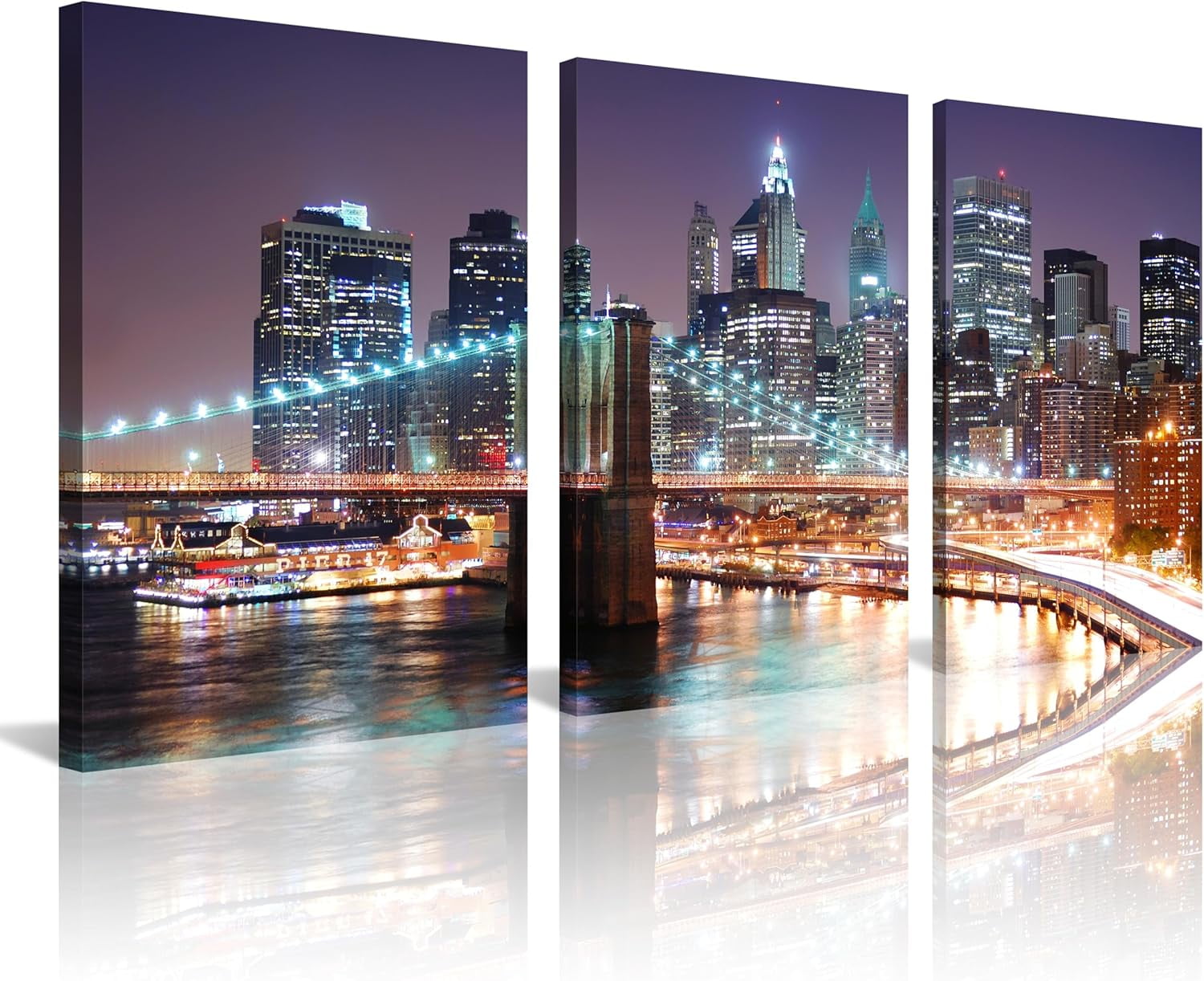AABERIC 3Pcs 20X30inches New York City Skyline Canvas Wall Art Brooklyn ...