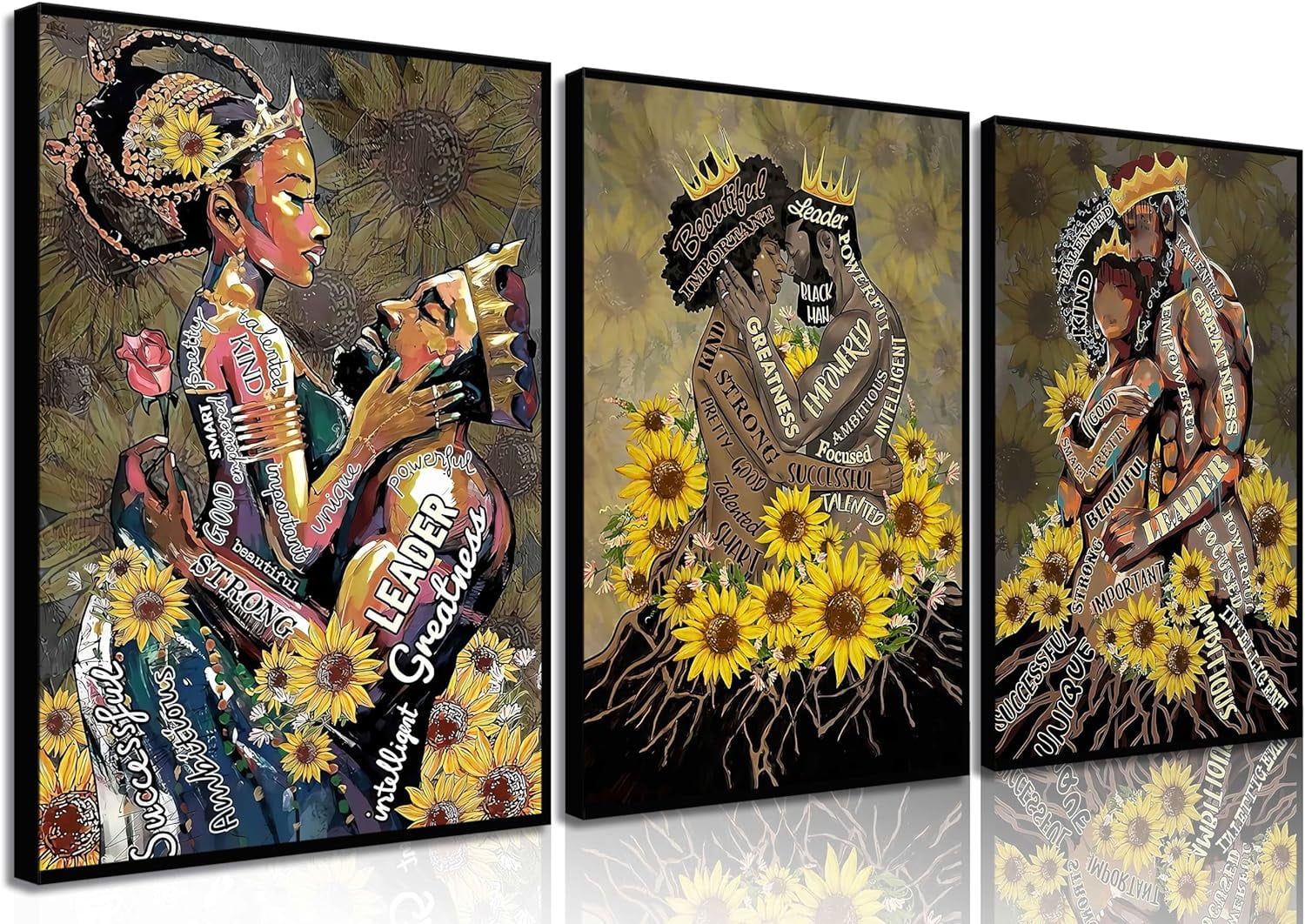 AABERIC 3Pcs African American Wall Art Black Man Couple Sunflower Posters Pictures African ...