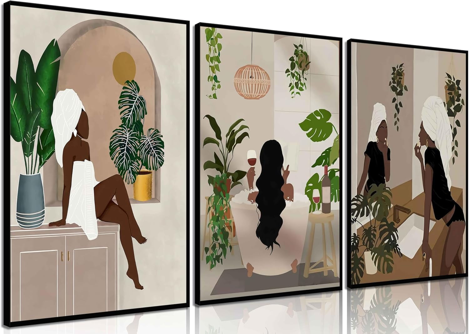 AABERIC 3Pcs Black Girl Bathroom Wall Art Boho Black Woman Posters ...