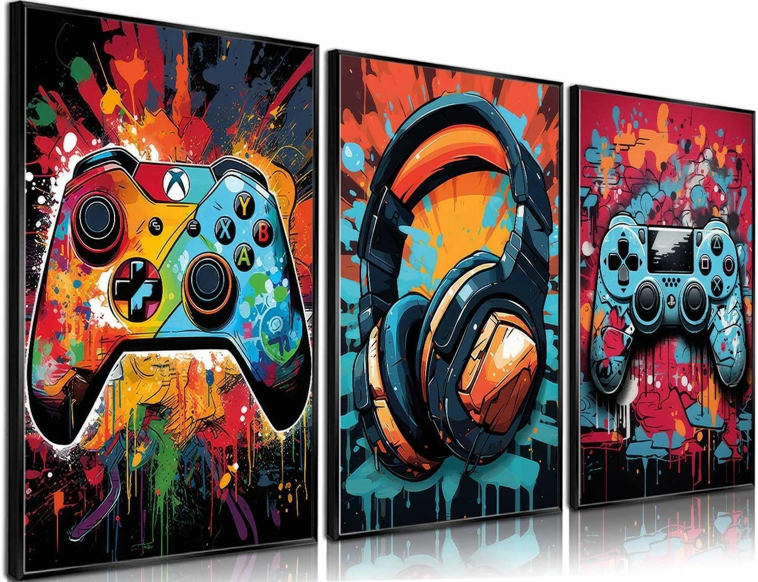 AABERIC 3Pcs Cool Gaming Wall Art Retro Video Game watercolor Posters ...