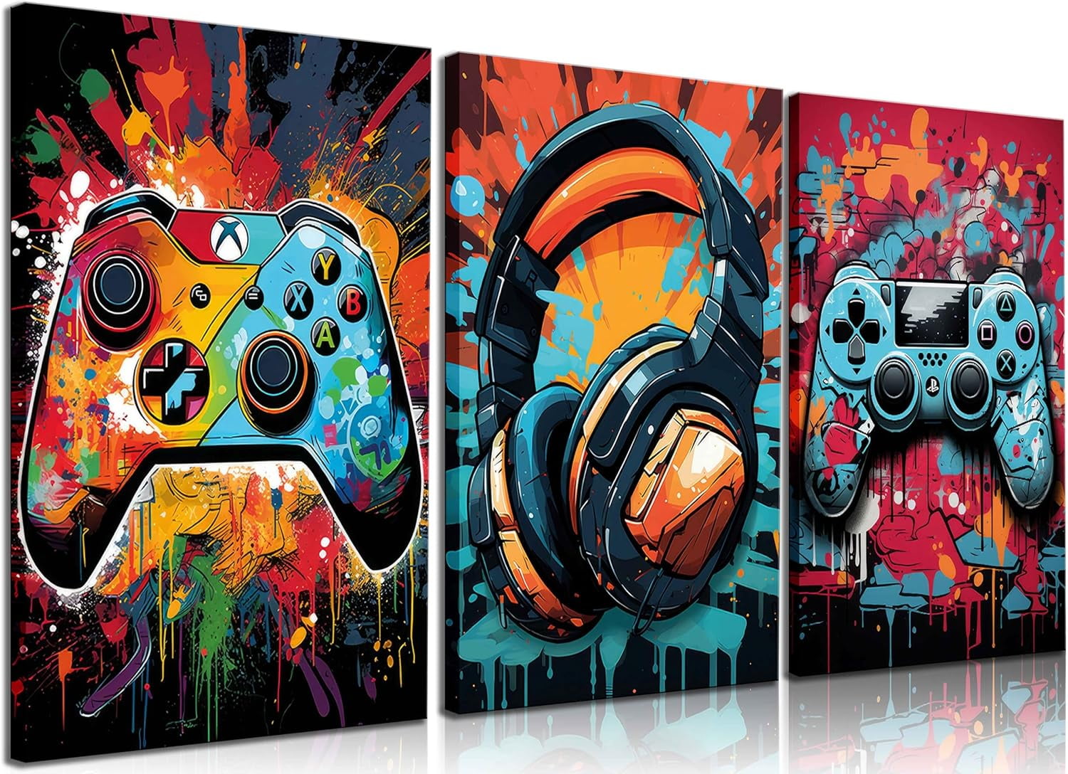 AABERIC 3Pcs Game Wall Art Color Video Game Handle Earphone Graffiti ...